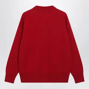 AMI Paris Ruby Merino Wool De Coeur Cardigan - Red