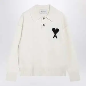 AMI Paris Wool Polo Sweater - White