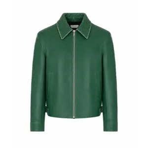 Bottega Veneta Emerald Leather Jacket With Intrecciato Collar - Green