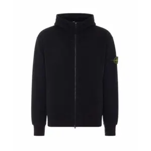 Stone Island Logo Zipped Hoodie - Black