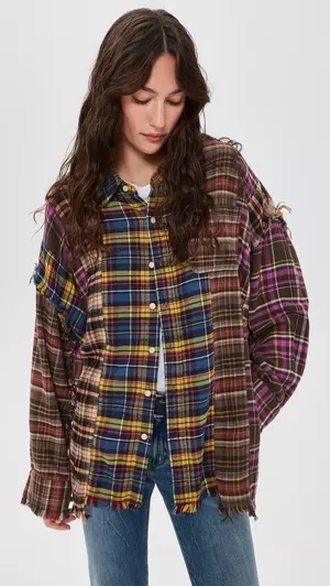 R13 Spliced Drop Neck Button Down Shirt