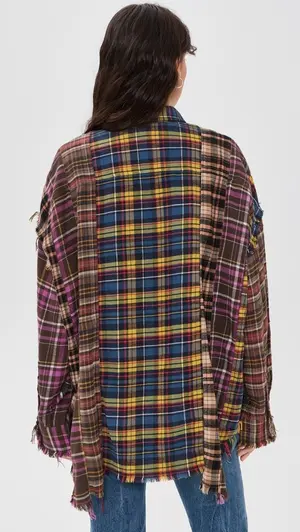 R13 Spliced Drop Neck Button Down Shirt