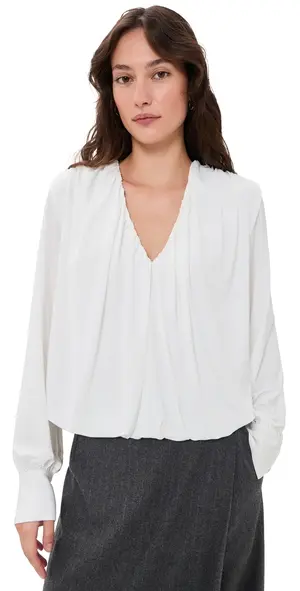 Vince V Neck Bubble Top - Ivory