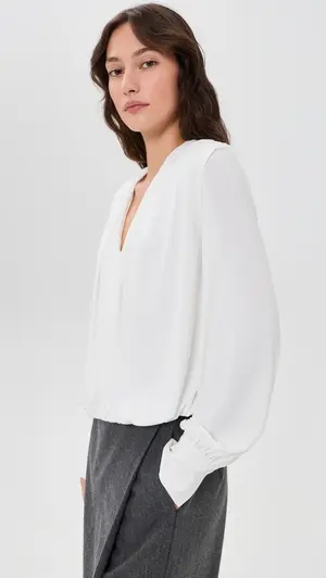 Vince V Neck Bubble Top - Ivory