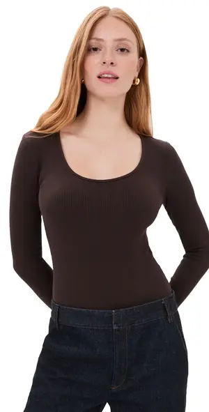 L'Agence Elara Scoop Neck Thong Bodysuit