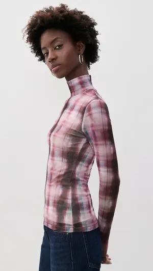 Rag & Bone Yana Mock Neck Mesh Top