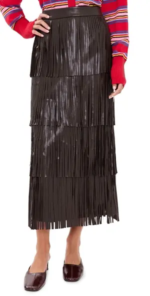 SIMONMILLER Za Za Faux Leather Fringe Skirt - Dark Choco Brown