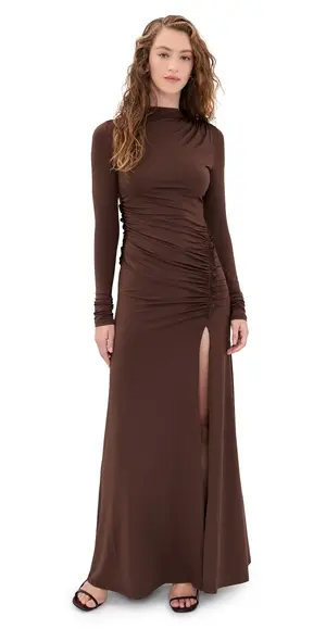 SEVEN WONDERS Lila Ruched Maxi Dress - Chocolate