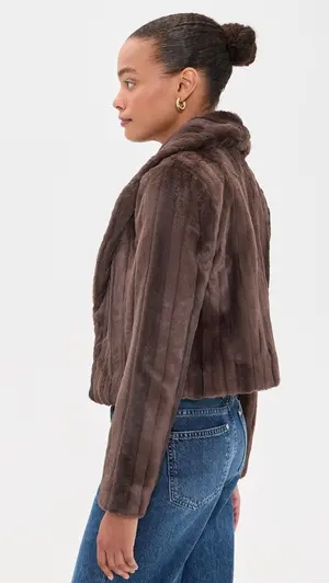 L'Agence Davy Crop Faux Fur Jacket - Dark Java Striped Fur