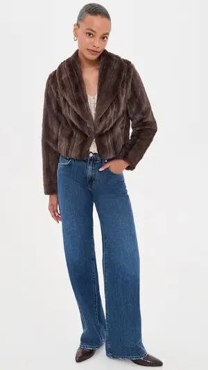 L'Agence Davy Crop Faux Fur Jacket - Dark Java Striped Fur