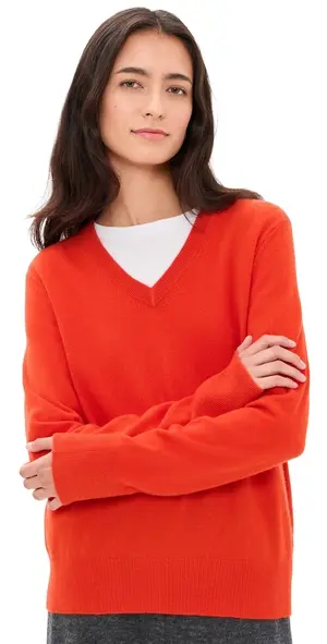 Vince Classic V Neck Sweater - Crimson