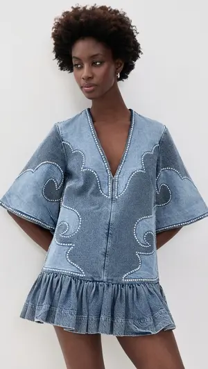 ALEMAIS Jesse Denim Applique Mini Dress