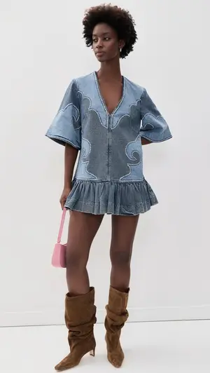 ALEMAIS Jesse Denim Applique Mini Dress