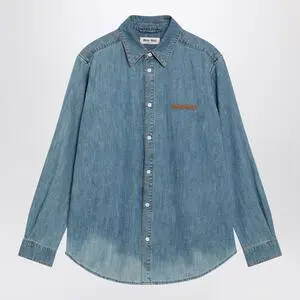 Miu Miu Bleached Cotton Chambray Shirt In Light - Blue