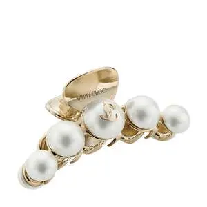 JIMMY CHOO Claw Hair Clip With Pearls And Logo - White