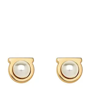 FERRAGAMO Gancini Pearl Earrings - Gold