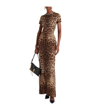 Dolce & Gabbana Embellished Leopard-print Silk-blend Gown