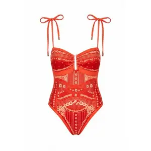 JESSIE ZHAO NEW YORK Brown / Red Sunset Safari Reversible One Piece Swimsuit - Brown/red