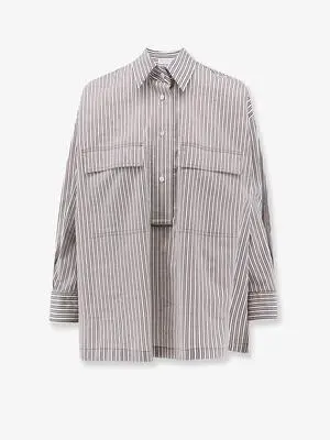 Brunello Cucinelli Cotton And Silk Blend Shirt With Striped Pattern