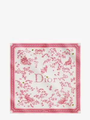 Dior Silk Scarf With Toile De Jouy Clover 90 Pattern - Multicolor
