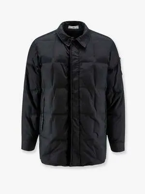 Stone Island Garment Dyed Crinkle Reps Ny Recycled Nylon Down Jacket With Side Logo Patch - Black