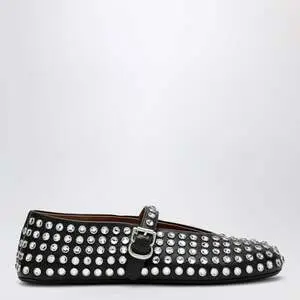 Alaïa Leather Ballerina With Crystals - Black