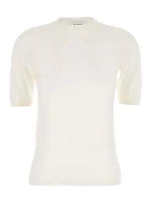 MAX MARA Max Mara Women 'Gerico' White Crewneck Sweater With Short Sleeves In Wool Woman