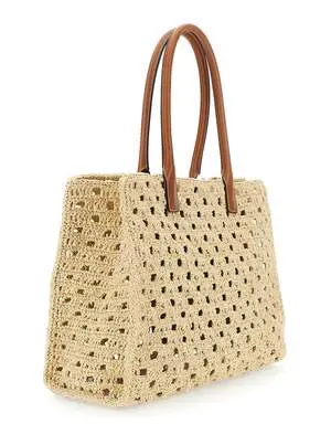 Versace La Medusa' Beige Tote Bag With Medusa Logo Plate And Removable Logo Pendant In Raffia For - Multicolor