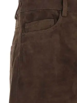Max Mara S 'fulmine' Brown Pants With Logo Patch On The Rear In Suede - Multicolor