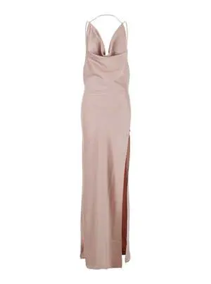 Andamane Long Dress 'vera' With Draped Neckline And Front Vent In Pink Fabric For - Multicolor