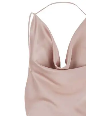 Andamane Long Dress 'vera' With Draped Neckline And Front Vent In Pink Fabric For - Multicolor