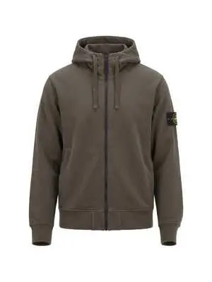Stone Island Oversized Organic Cotton Fleece Zip-up Hoodie With Pockets - Gray