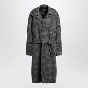 Balenciaga Raglan One Layer Coat In /grey Check - Black