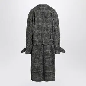 Balenciaga Raglan One Layer Coat In /grey Check - Black