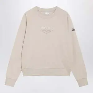 Moncler Light Beige Sweatshirt With Logo Embroidery - Cream