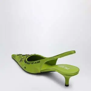Prada Fern Sequin Satin Slingback Pumps - Green