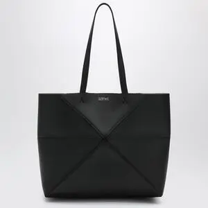 Loewe Medium Leather Puzzle Fold Tote Bag - Black