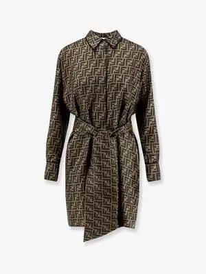 Fendi Silk Dress With All-over Ff Motif