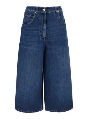 Brunello Cucinelli Blue Shorts With Monile On The Back In Denim For - Multicolor