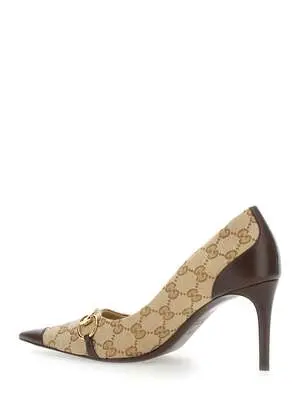Gucci Brown High-heel Pumps With Horsebit Plate In Gg Canvas For - Multicolor