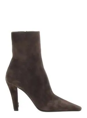 Saint Laurent Jill' Brown Ankle Boots With Wide Heel With Cassandre And Square Toe In Suede For - Multicolor