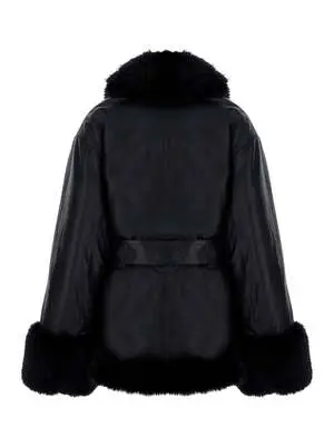 ROTATE BY BIRGER CHRISTENSEN Jacket In Black Lamb Leather With Collar And Long Sleeves For