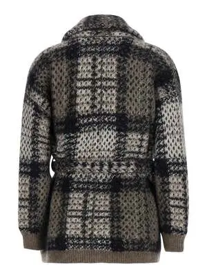 Brunello Cucinelli Cardigan With Belt And All-over Applied Sequins In Mohair And Wool Blend