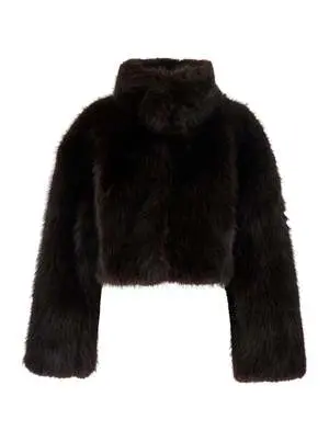 ROTATE BY BIRGER CHRISTENSEN Brown Fur Jacket With Crop Design And High Collar In Faux-fur For - Multicolor