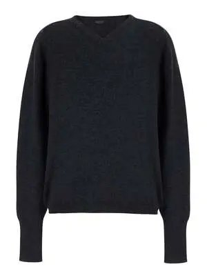 Gucci Grey Long Sleeve Sweater With V-neck In Cashmere - Multicolor