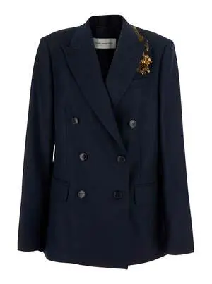 Dries Van Noten Barrysta Emb Jacket With Tech Fabric Embroidery Blue - Multicolor