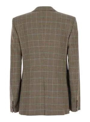 Etro Beige Double-breasted Jacket With Peak Lapels And Check Motif In Wool Blend For - Multicolor