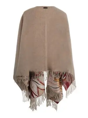 FERRAGAMO Beige Cape With High Collar And Leather Front Closure For