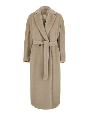 Max Mara S 'tabarin' Beige Coat With Notched Revers And Belt Closure On The Front In Wool For - Multicolor