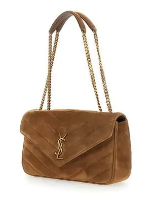 Saint Laurent Medium Loulou Chain Bag 7 Suede Satin Calf - Brown